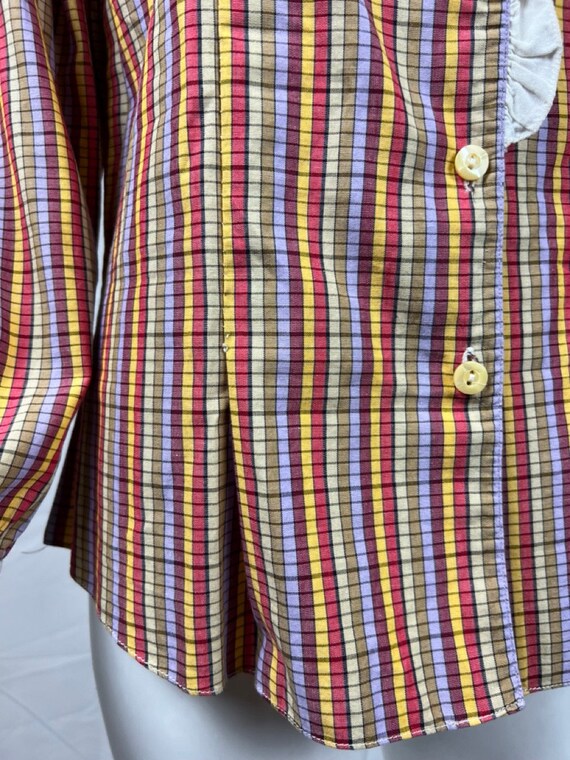 Vintage 1970s Cheque Shirt, Cute Ruffle Check Shirt - Gem