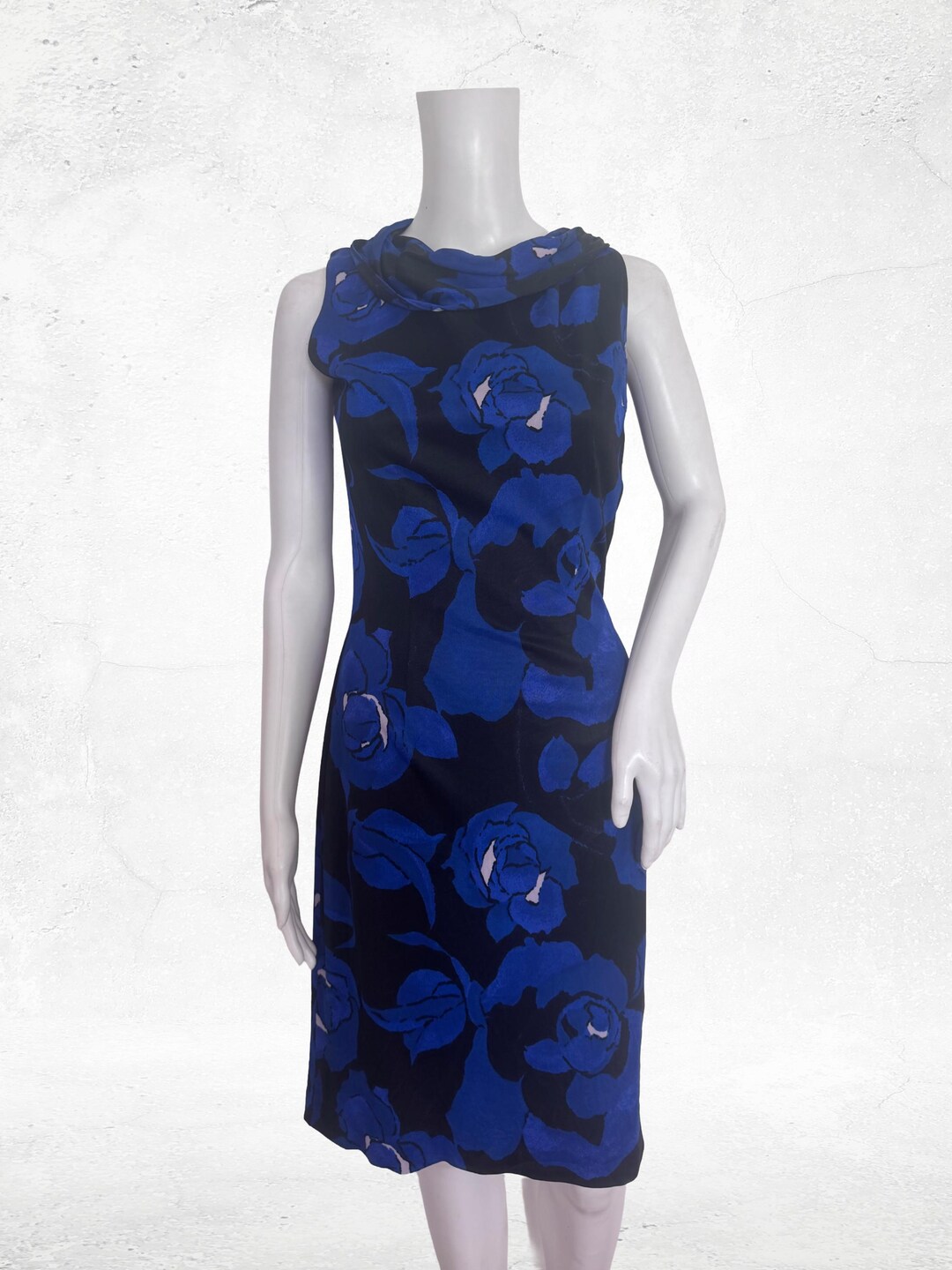 Vintage 1960s Susan Small Mini Dress, Blue and Black Roses, Floral ...