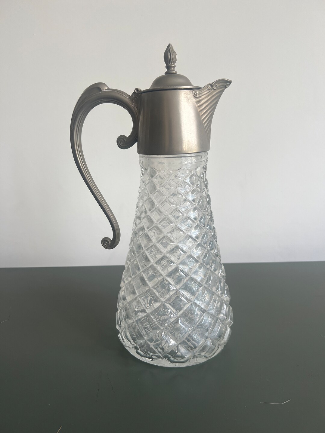 Vintage Victorian Cut Glass Claret Jug, Pewter Jug, Water Pitcher ...
