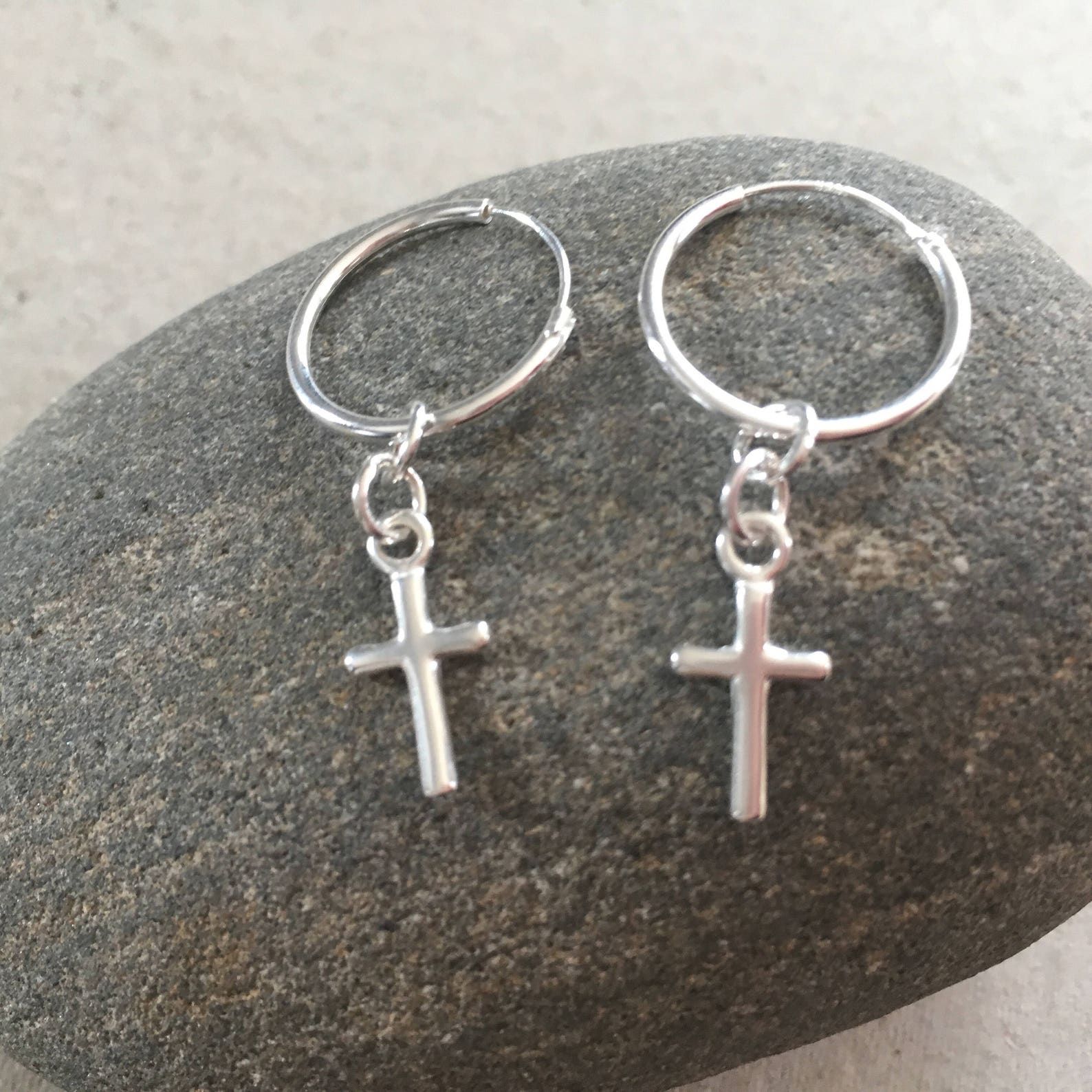 Sterling Silver Hoop Cross Charm Earrings Silver Hoops - Etsy UK