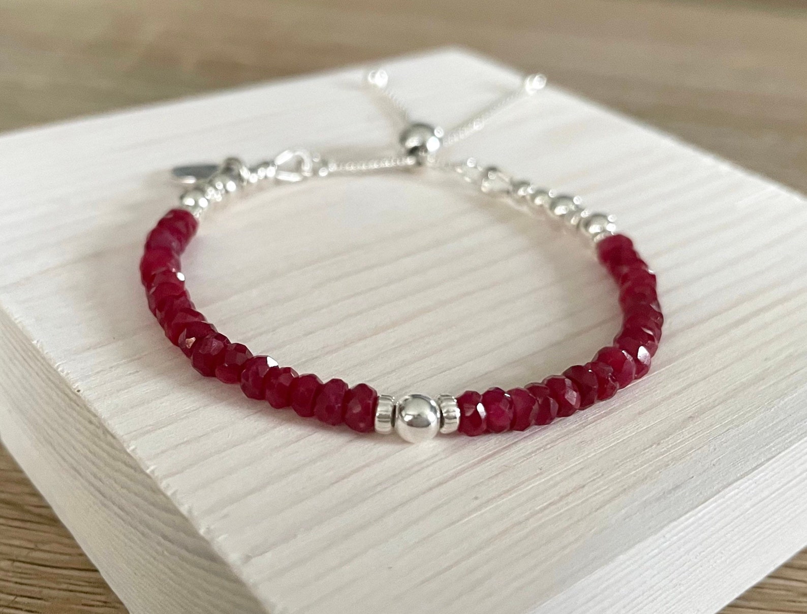Ruby Heart Charm Bracelet Sterling Silver Adjustable Slider - Etsy UK