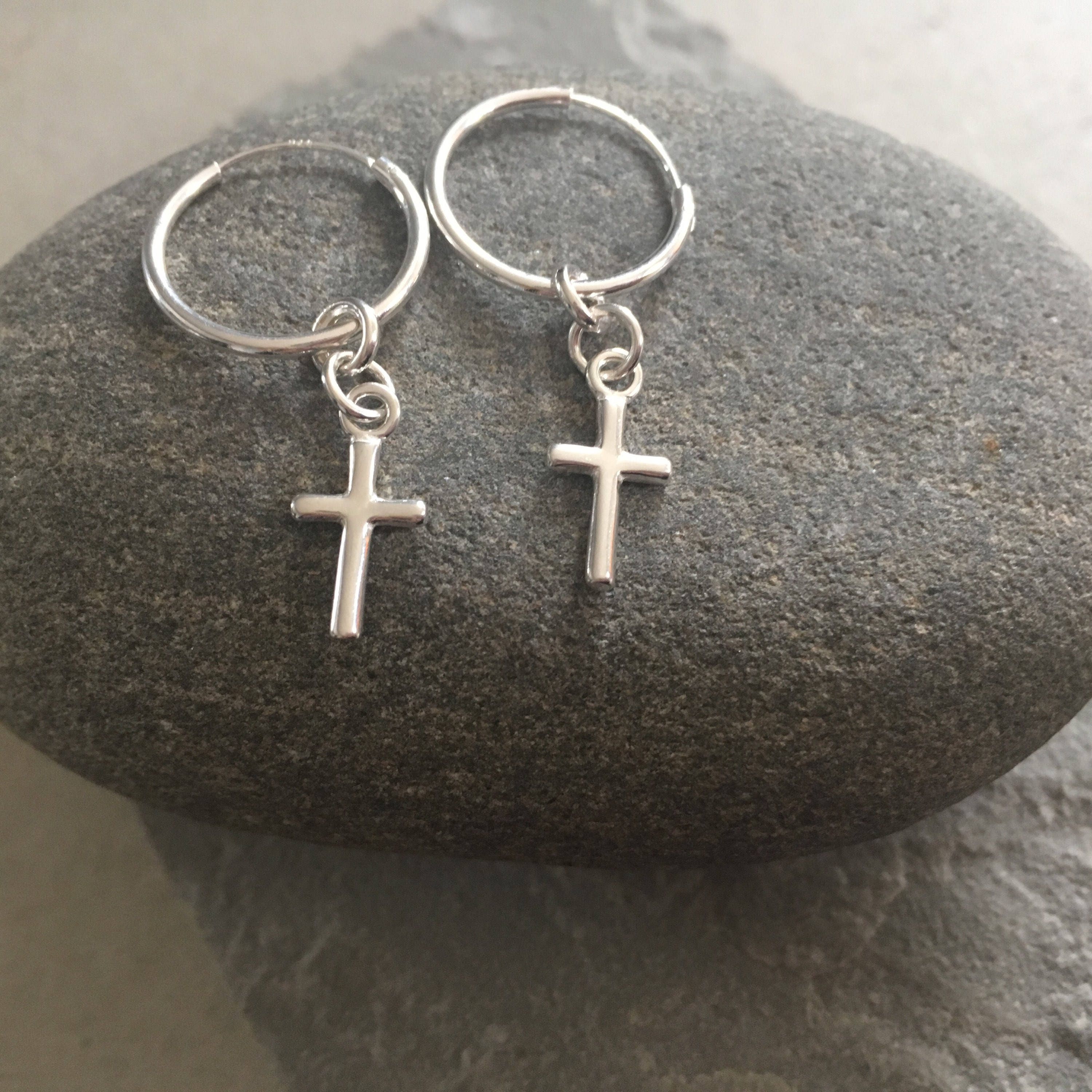 Sterling Silver Hoop Cross Charm Earrings Silver Hoops - Etsy UK
