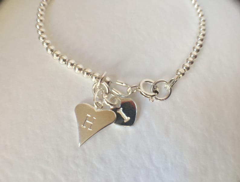 Sterling Silver Heart Charm Bracelet, Personalized Jewelry, Bridal ...