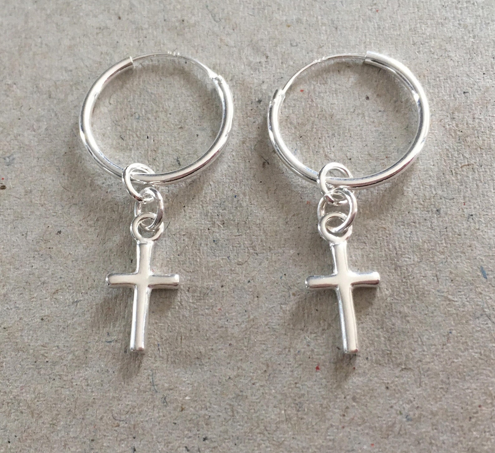 Sterling Silver Hoop Cross Charm Earrings Silver Hoops - Etsy UK