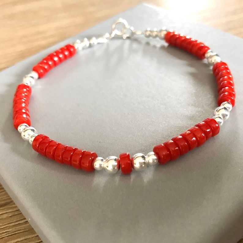 Red Coral Sterling Silver Bracelet Red Stone Jewellery Gift - Etsy UK