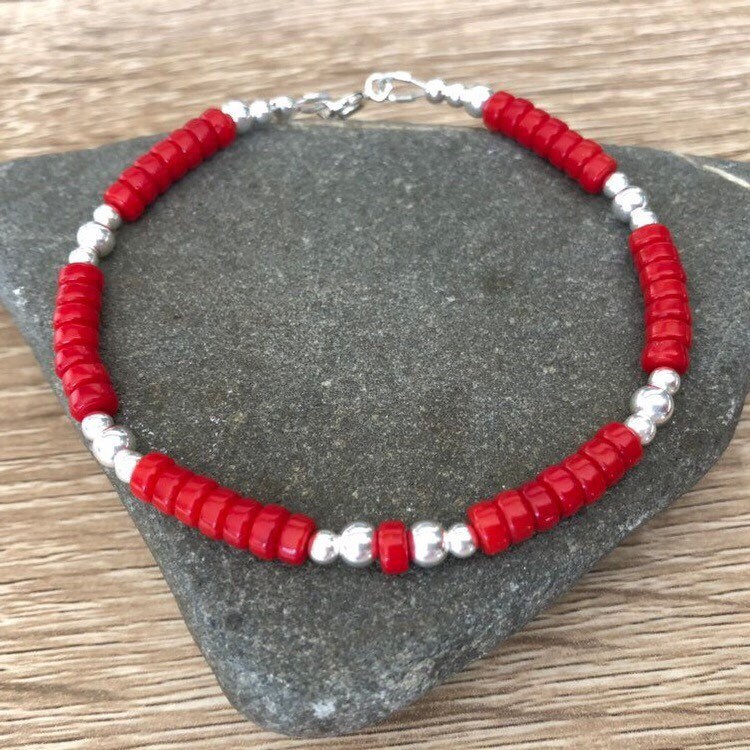Red Coral Sterling Silver Bracelet Red Stone Jewellery Gift - Etsy UK