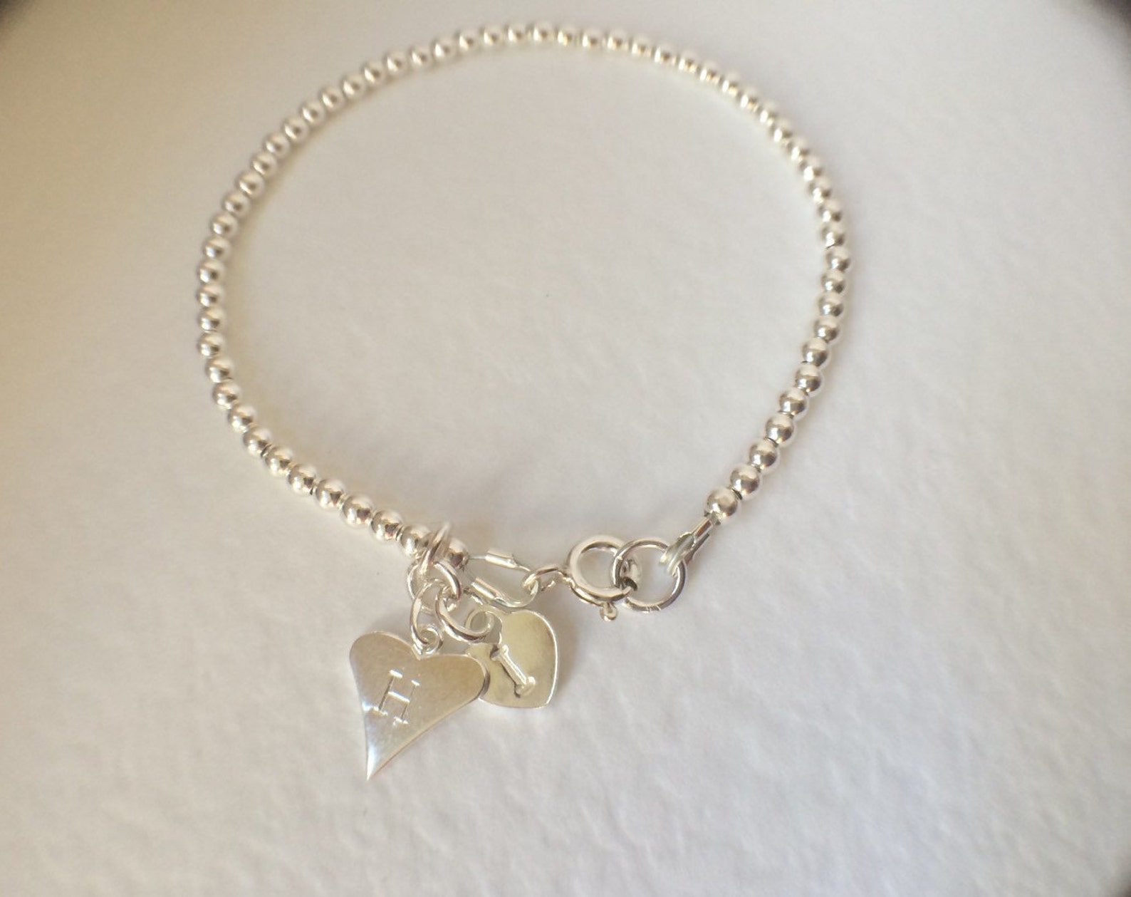 Sterling Silver Heart Charm Bracelet, Personalized Jewelry, Bridal ...