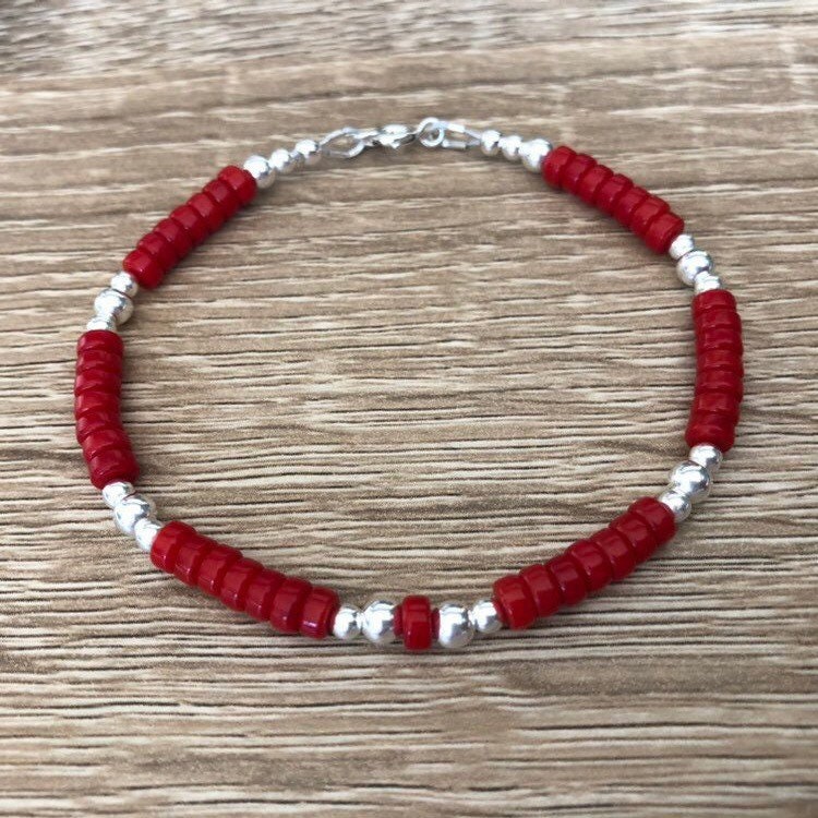 Red Coral Sterling Silver Bracelet Red Stone Jewellery Gift - Etsy UK