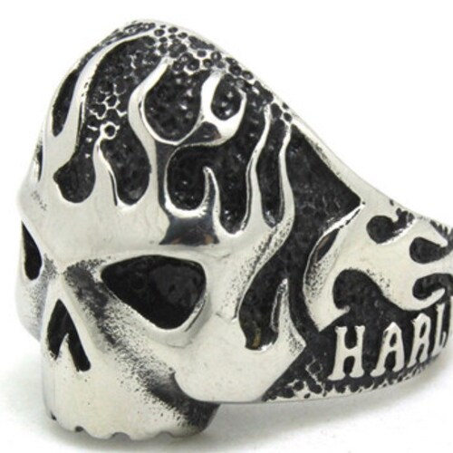 Sterling Silver Biker Ring 13 Symbol in Black Enamel on Square - Etsy