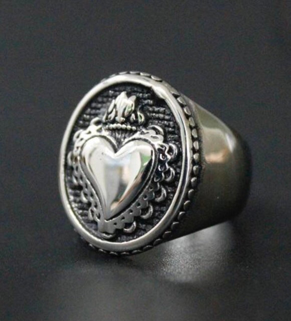 Stainless Steel Sacred Heart Ring | Etsy