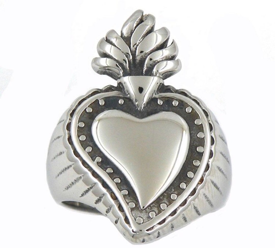 Stainless Sacred Heart Ring - Etsy