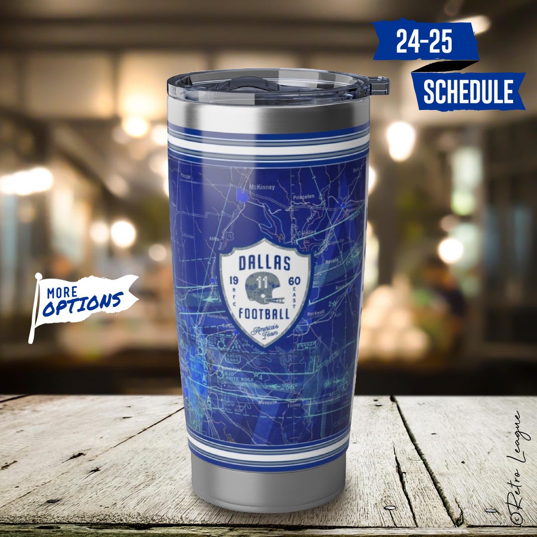 Dallas Cowboys Tumbler With Vintage Map & Schedule – 20oz Stainless ...