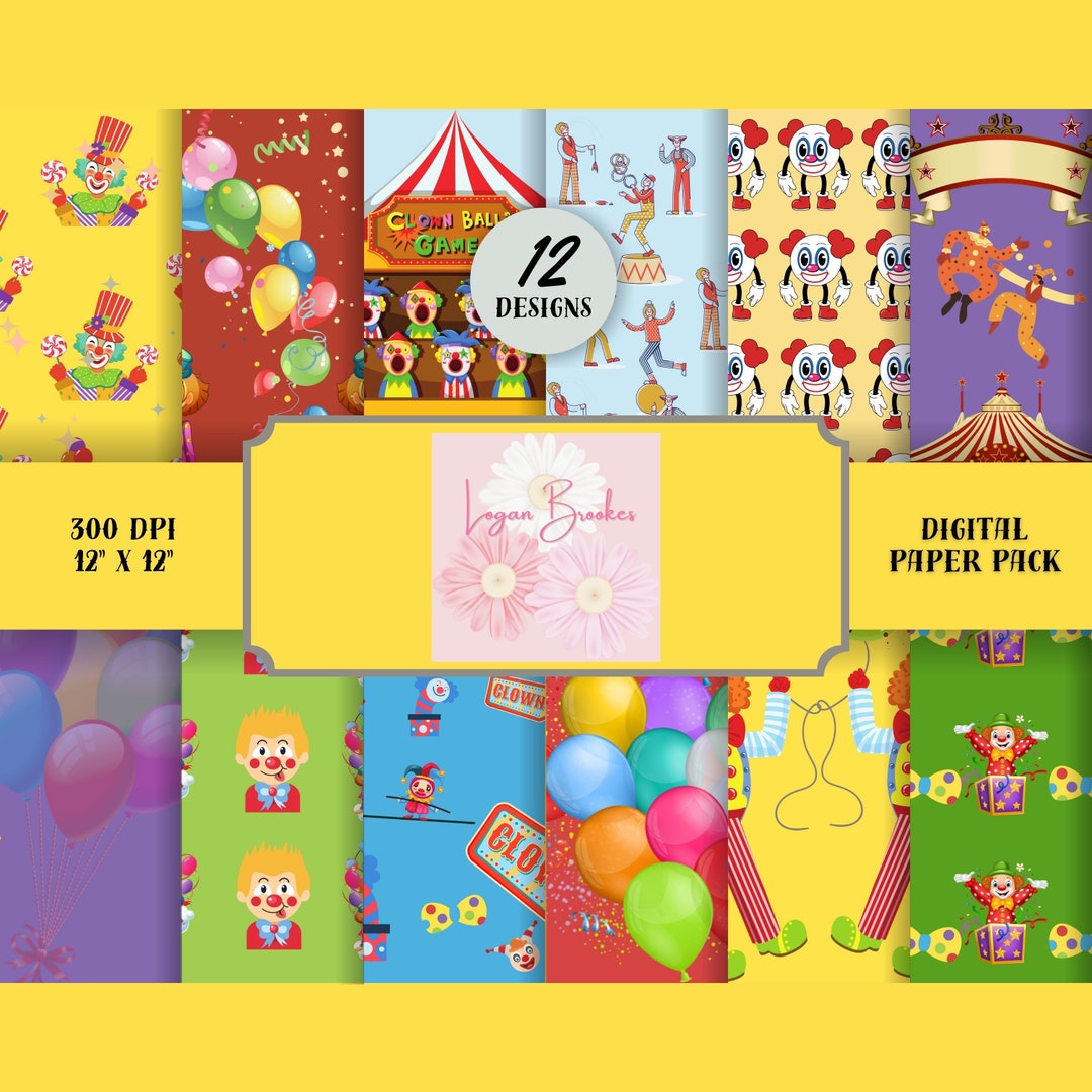 Fun Clown Digital Paper - Etsy