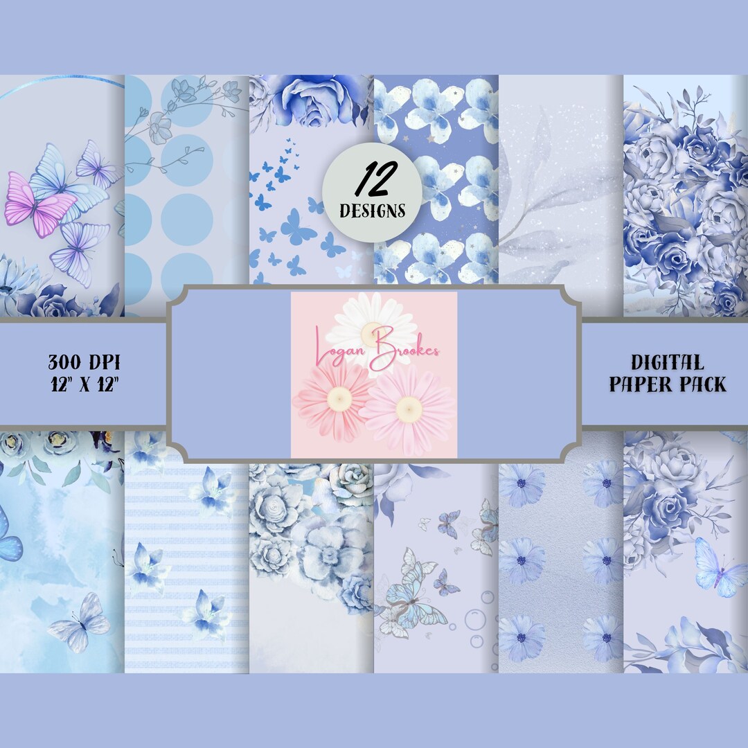 Pretty Dusty Blue Digital Paper - Etsy