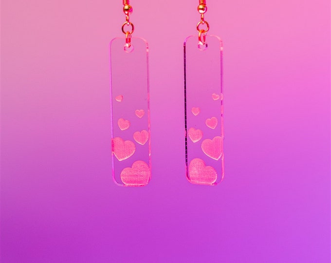 Clear Acrylic Bar Earrings, Laser Engraved Heart Design, Love Symbols ...