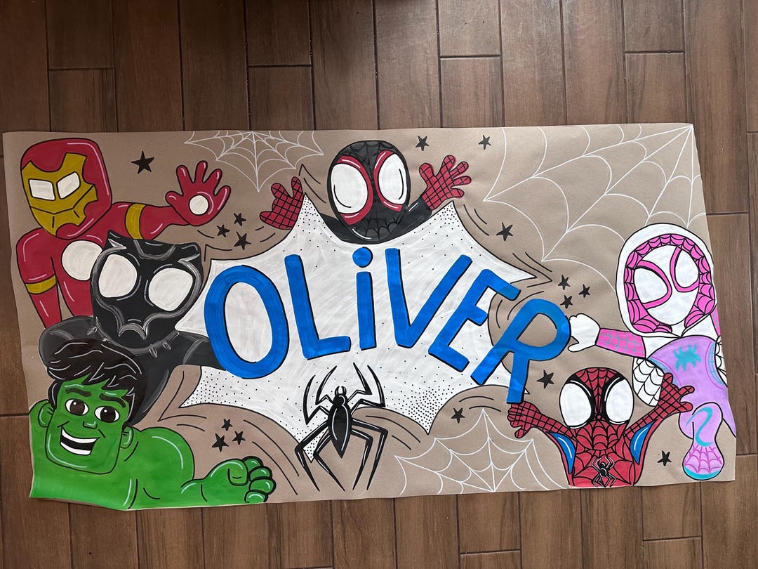 Spidey and Friends Birthday Custom Painted Banner (36in X 60in) - Etsy