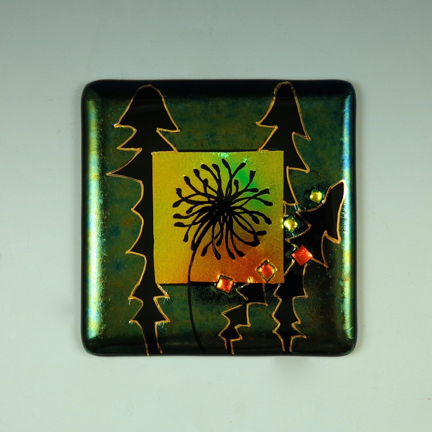 Dandelion Art Glass Wall Tile Fused Glass Dichroic | Etsy