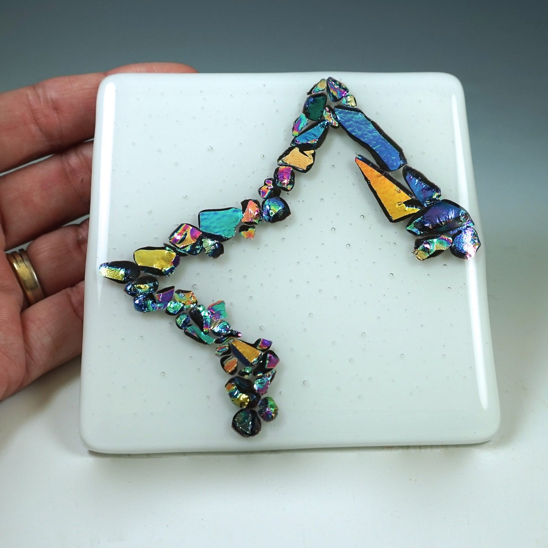 Sparkling Dichroic Star, White Wall Tile, Fused Glass - Art Glass, Kiln ...