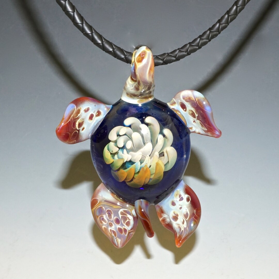Sea Turtle Glass Pendant, Fumed Implosion, Sculpture Flamework, Boro ...