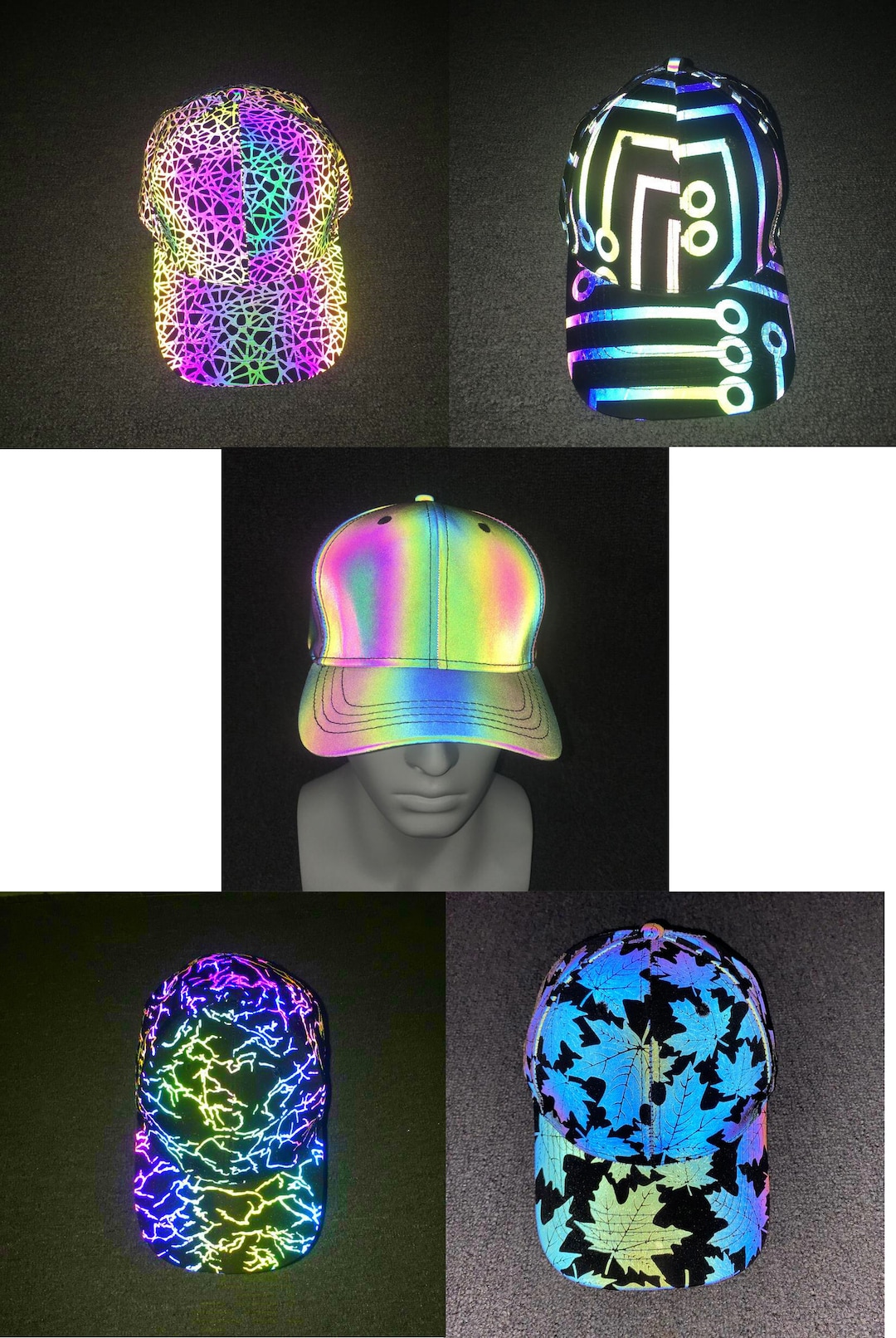 5 Designs Reflective Cap Adjustable Hip Hop Dancer Singer Garment Ins ...