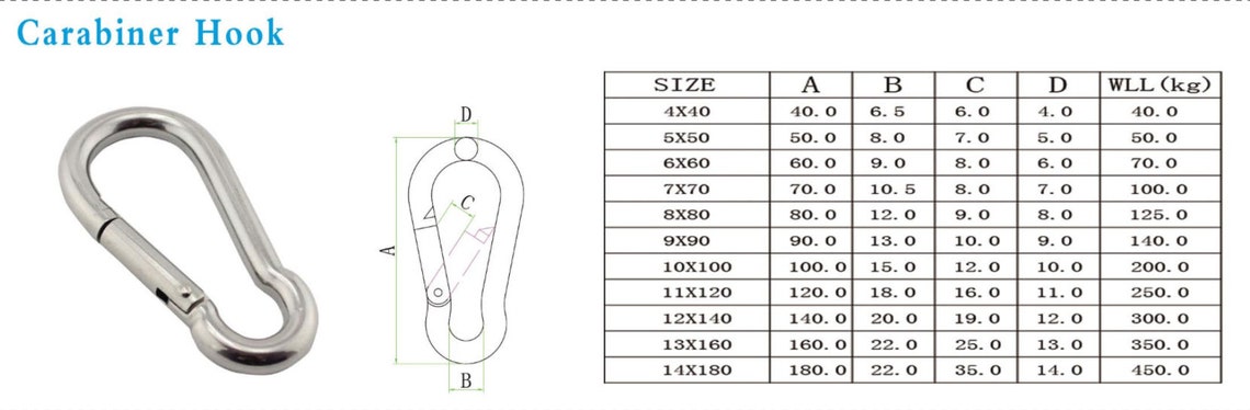 304 Stainless Carabiner Hook Multiple Size Spring Snap Clip - Etsy UK