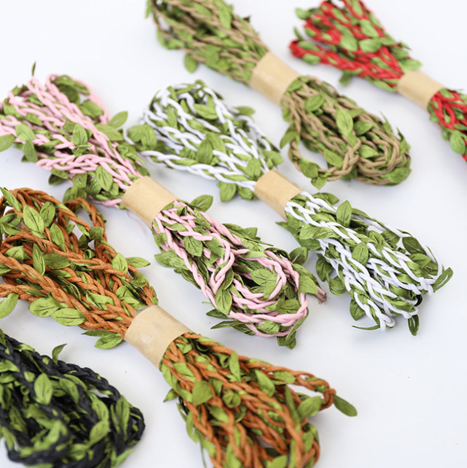 6 rolls wax cord string with green leaf forest style rope home | Etsy