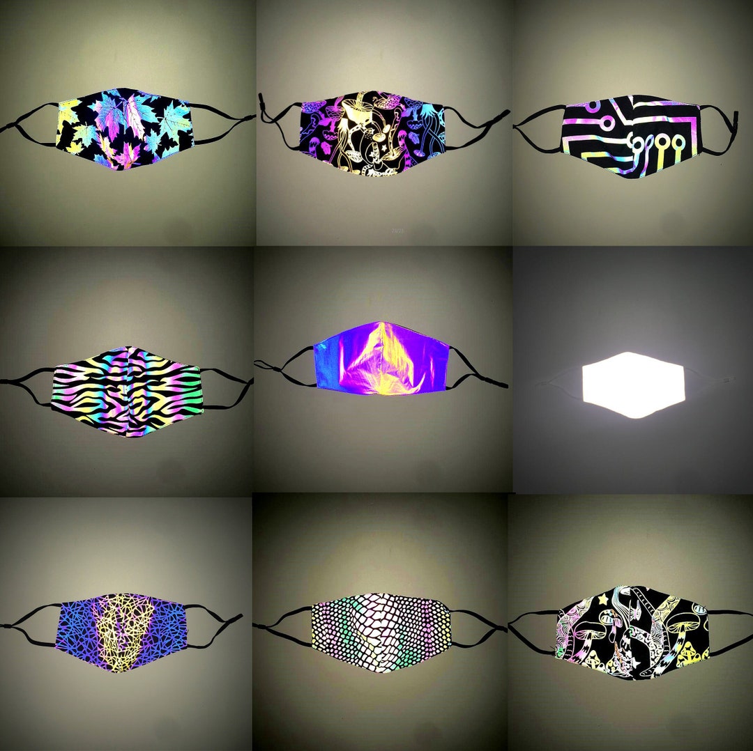 9 Designs Reflective Face Mask Costume Rave Concert Mask Rainbow Safe ...