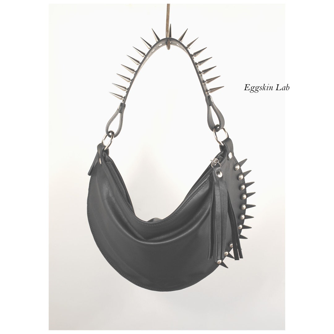 Mini Black Leather Purse With a Punk Rock Style, Studs on the Handle ...