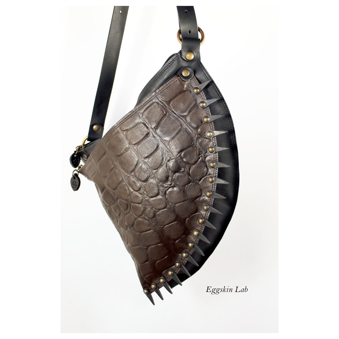 Punk Rock Italian Leather Crossbody Bag, Large Unisex Fanny Pack, Brown ...