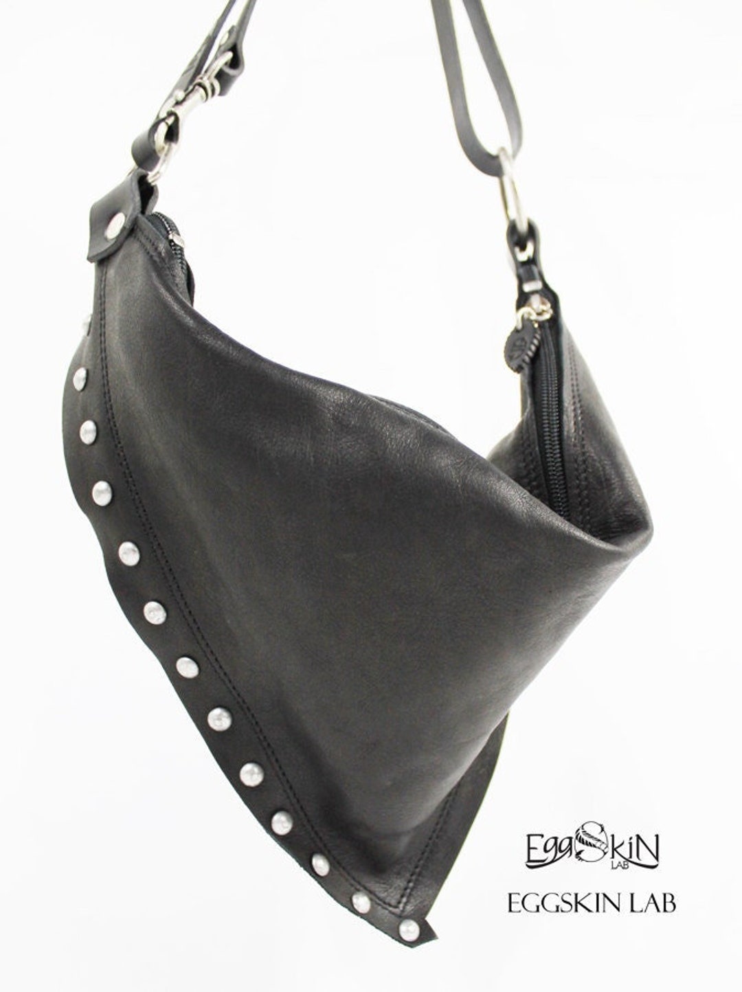 Small Triangular Bag, Unisex Mini Triangular Black Soft Leather Bag ...