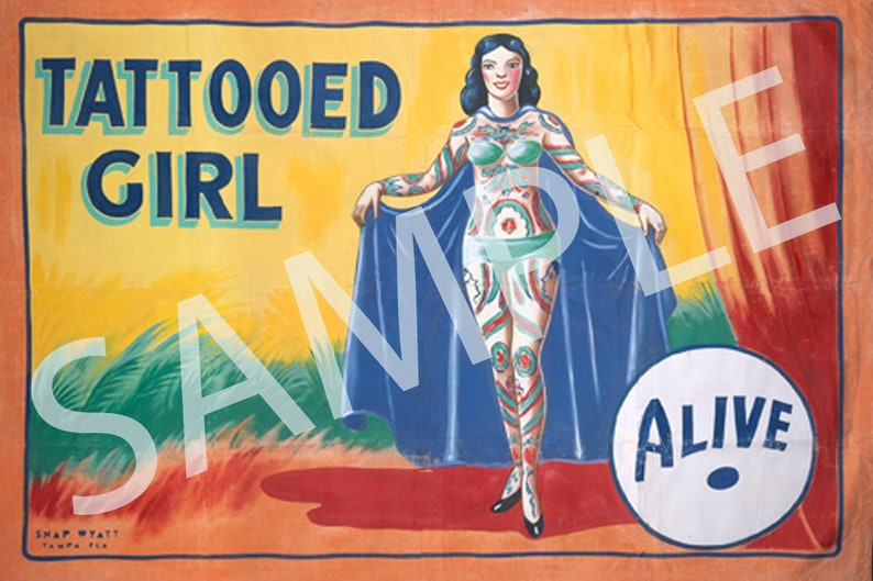 Tattooed Girl ~ 6'x4' XL Vintage Freak Show / Sideshow / Human Oddities ...