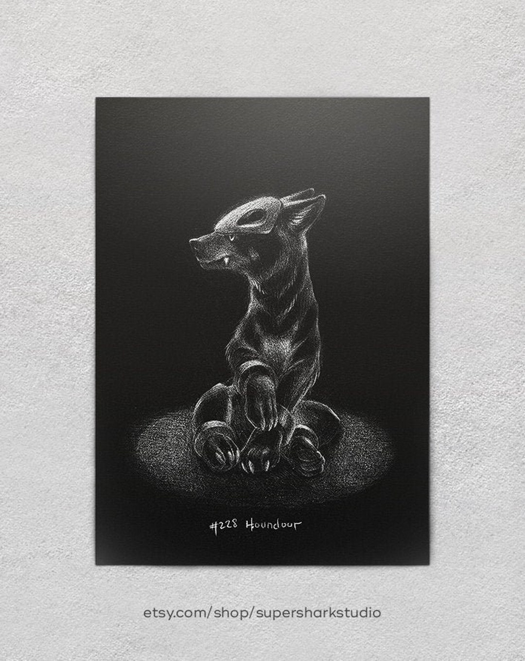 Houndour - 5 X 7" Print (pokemon, Dark, Fire, Drawing, Art, Artwork ...