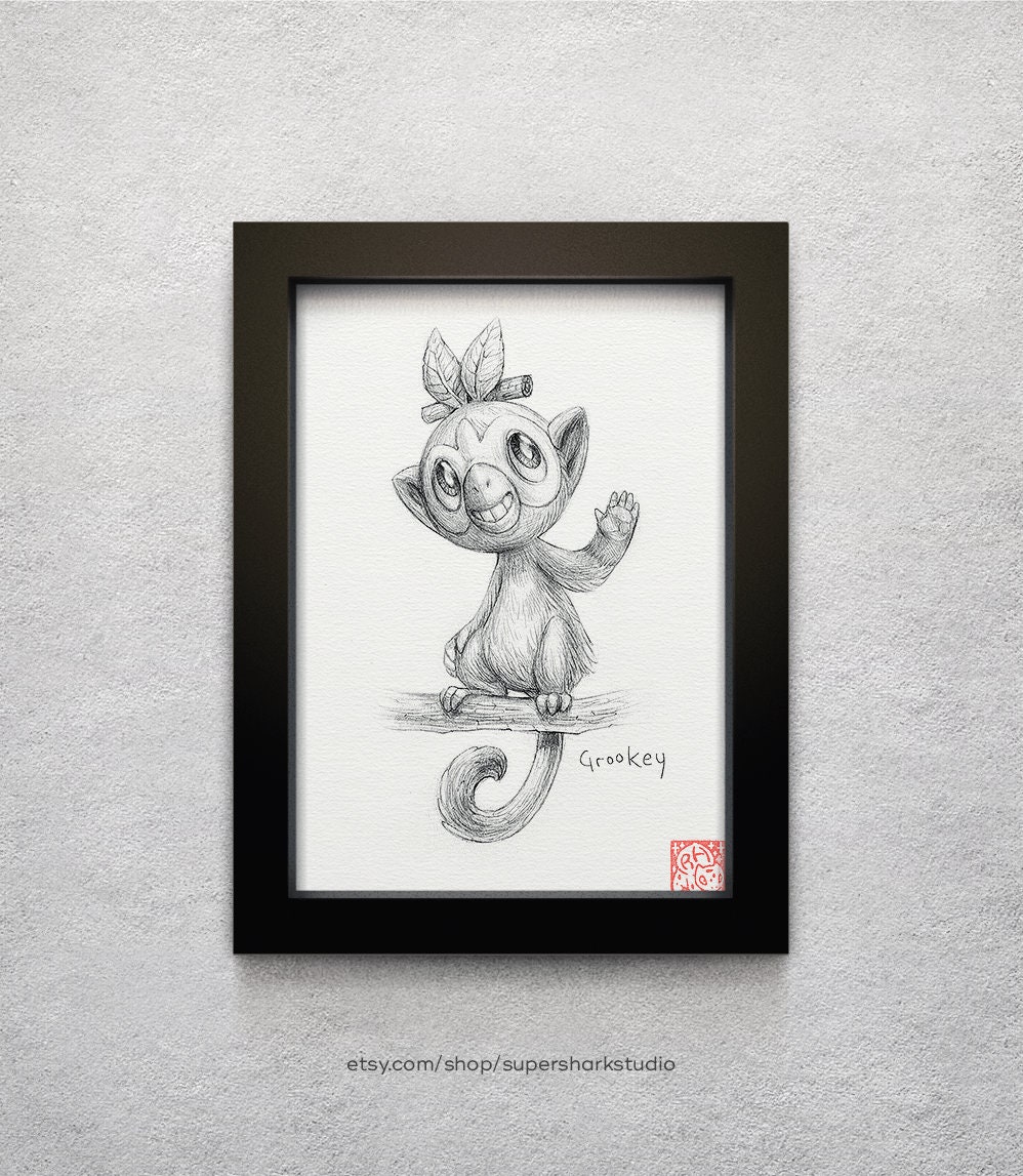 Grookey 5 X 7 Print pokemon Drawing Art Artwork | Etsy