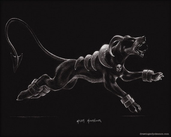 Houndoom 8 X 10 Print pokemon Drawing Dark Fire - Etsy Australia