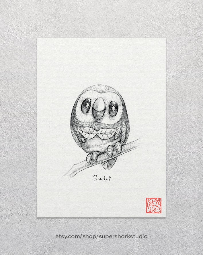 Rowlet - 5 X 7" Print (pokemon Drawing, Art, Artwork, Gaming, Nintendo ...