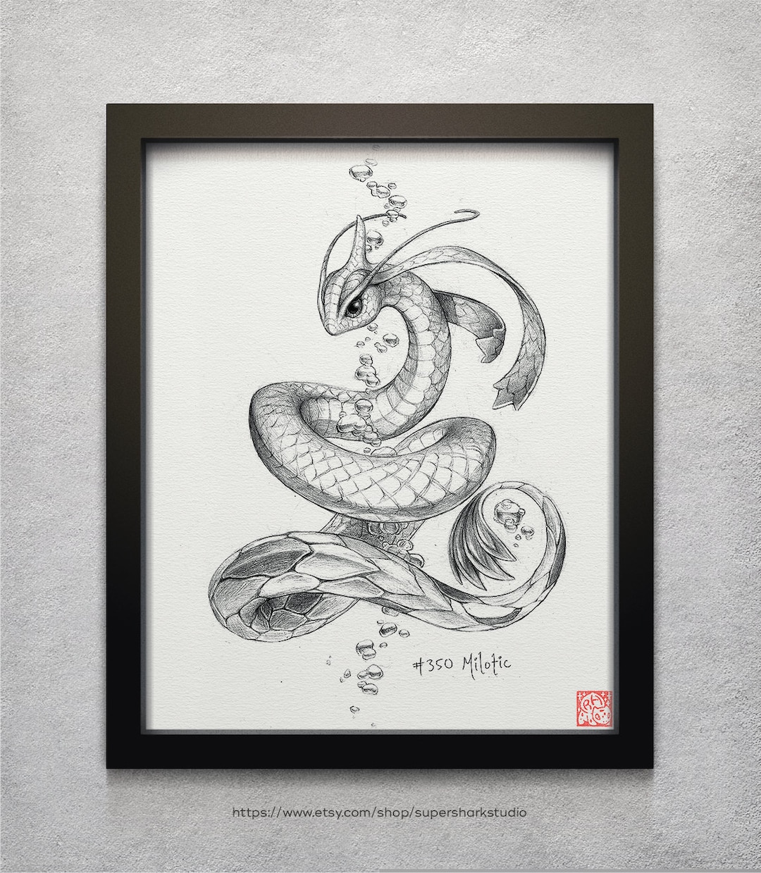 Milotic - 8 X 10" Print (pokemon Drawing, Art, Artwork, Gaming ...
