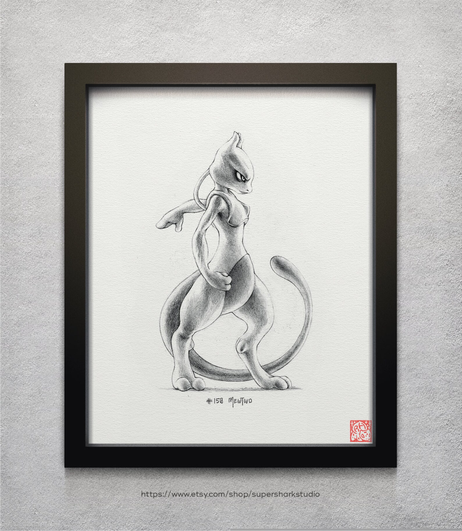 Mewtwo - 8 X 10" Print (pokemon Drawing, Art, Artwork, Gaming, Nintendo ...
