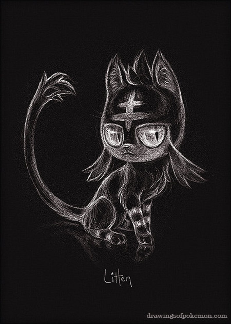 Litten 5 x 7 print pokemon drawing art artwork | Etsy