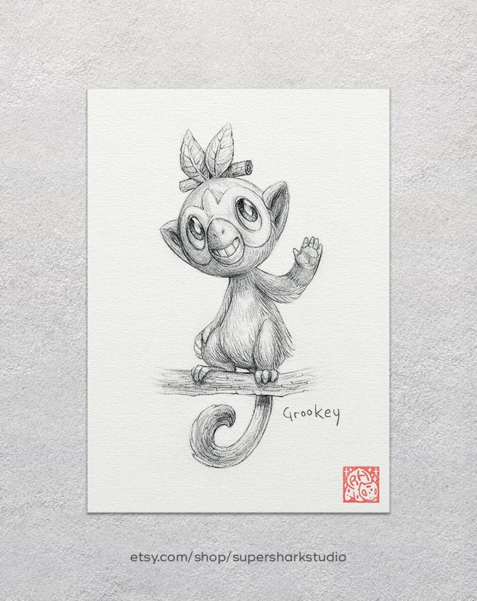 Grookey - 5 X 7" Print (pokemon Drawing, Art, Artwork, Gaming, Nintendo ...