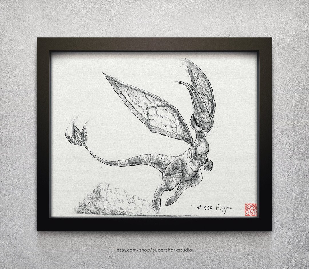 Flygon - 8 X 10" Print (pokemon Drawing, Art, Artwork, Gaming, Nintendo ...