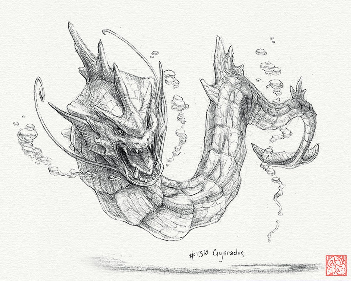 Gyarados - 8 X 10" Print (pokemon Drawing, Art, Artwork, Gaming ...