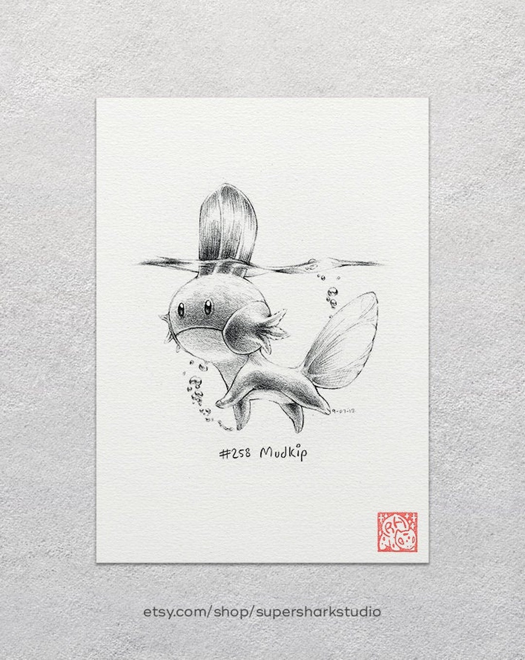 Mudkip - 5 X 7" Print (pokemon Drawing, Art, Artwork, Gaming, Nintendo ...