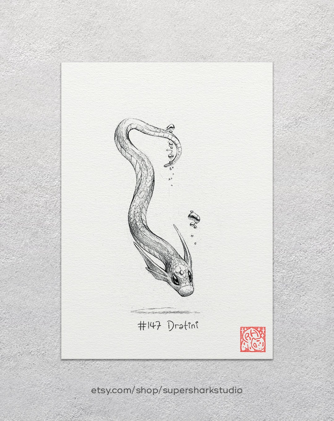 Dratini - 5 X 7" Print (pokemon Drawing, Art, Artwork, Gaming, Nintendo ...