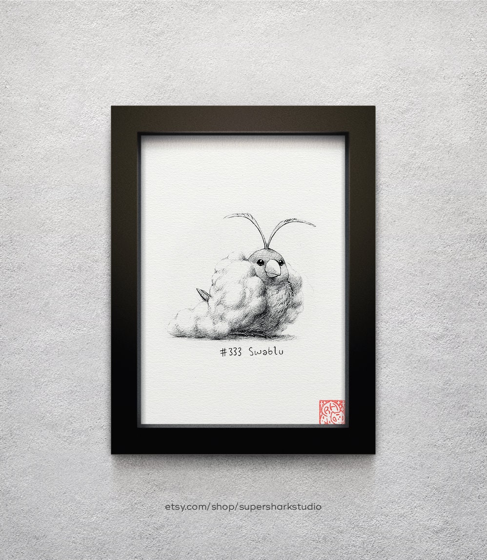Swablu - 5 X 7" Print (pokemon Drawing, Art, Artwork, Gaming, Nintendo ...