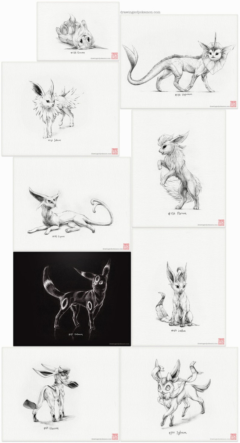 Pokémon Eeveelutions - Set of Nine Prints (pokemon Drawing, Art ...