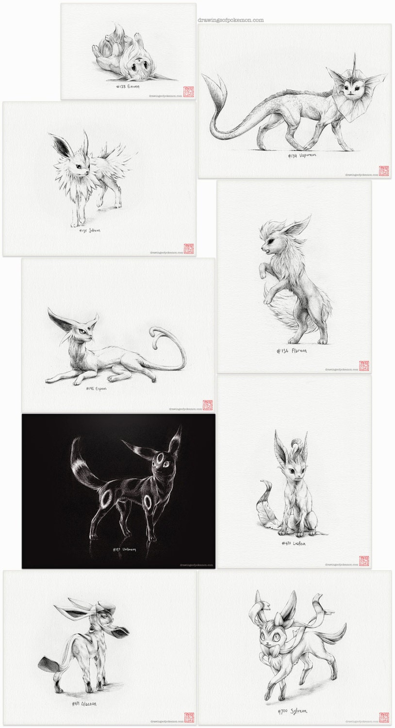 Pokémon Eeveelutions Set of Nine Prints pokemon Drawing, Art, Artwork ...