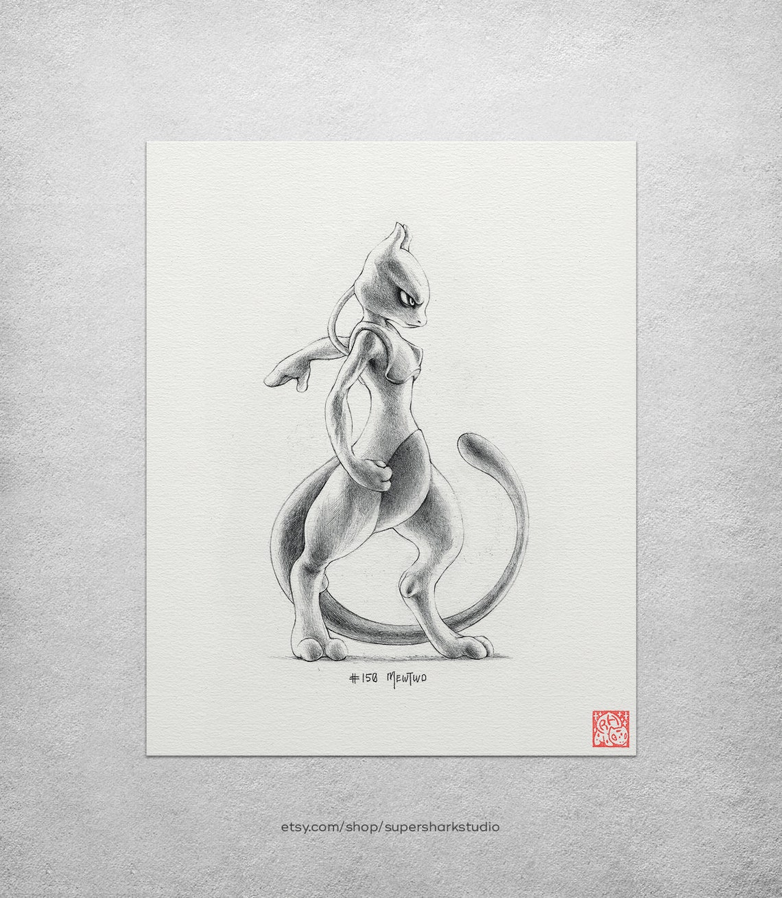 Mewtwo - 8 X 10" Print (pokemon Drawing, Art, Artwork, Gaming, Nintendo ...
