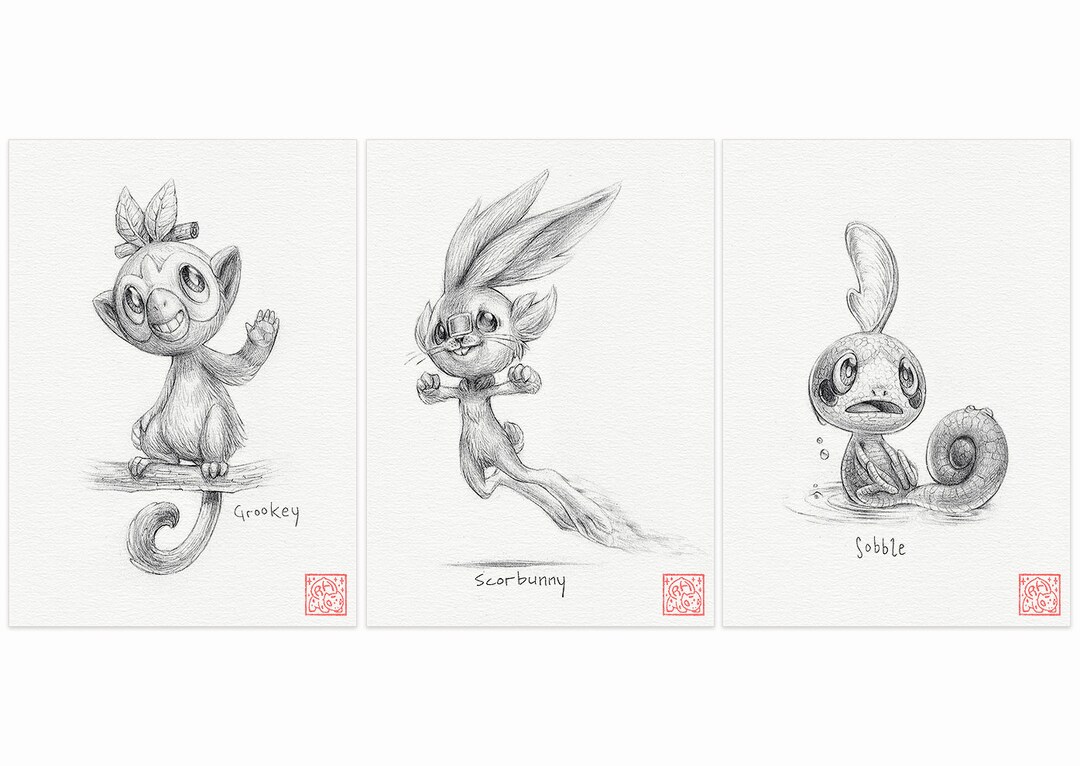 Grookey, Scorbunny and Sobble - Galar Gen 8 Pokémon Starters - Set of ...