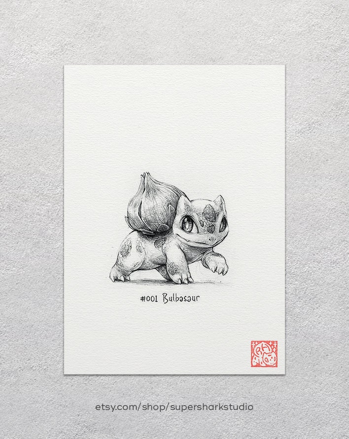 Bulbasaur 5 x 7 print pokemon drawing art artwork | Etsy