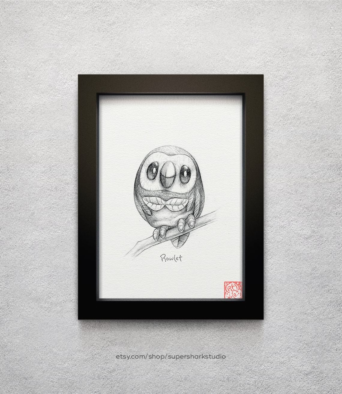 Rowlet 5 x 7 print pokemon drawing art artwork | Etsy